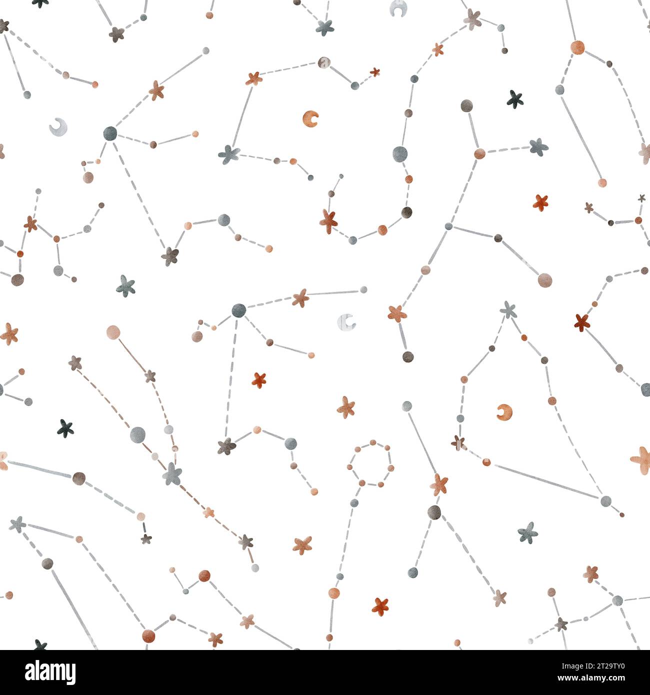 Watercolor seamless children's pattern with stars and constellations of ...