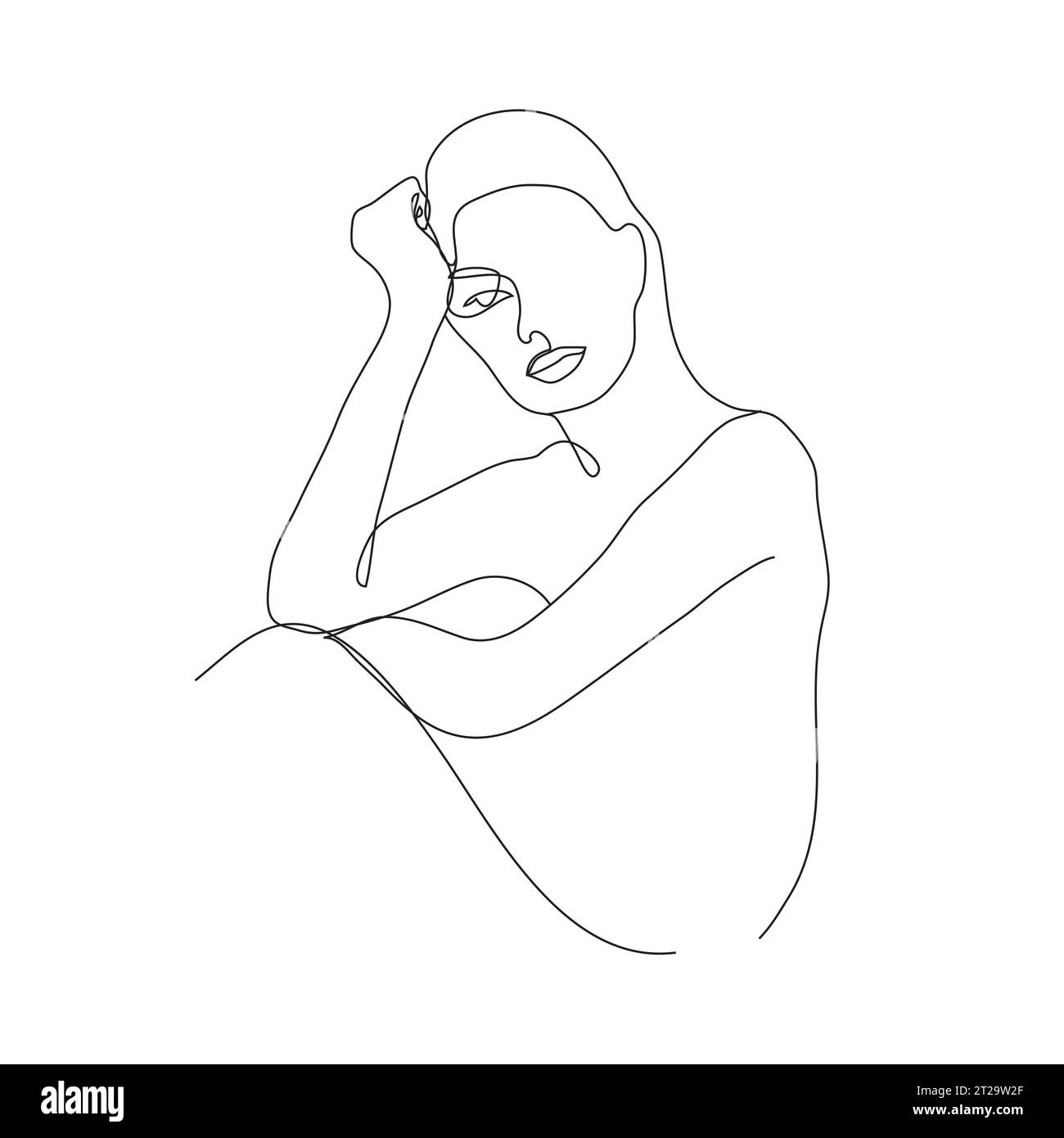 Vector minimalist linear woman illustration, abstract continuous line ...