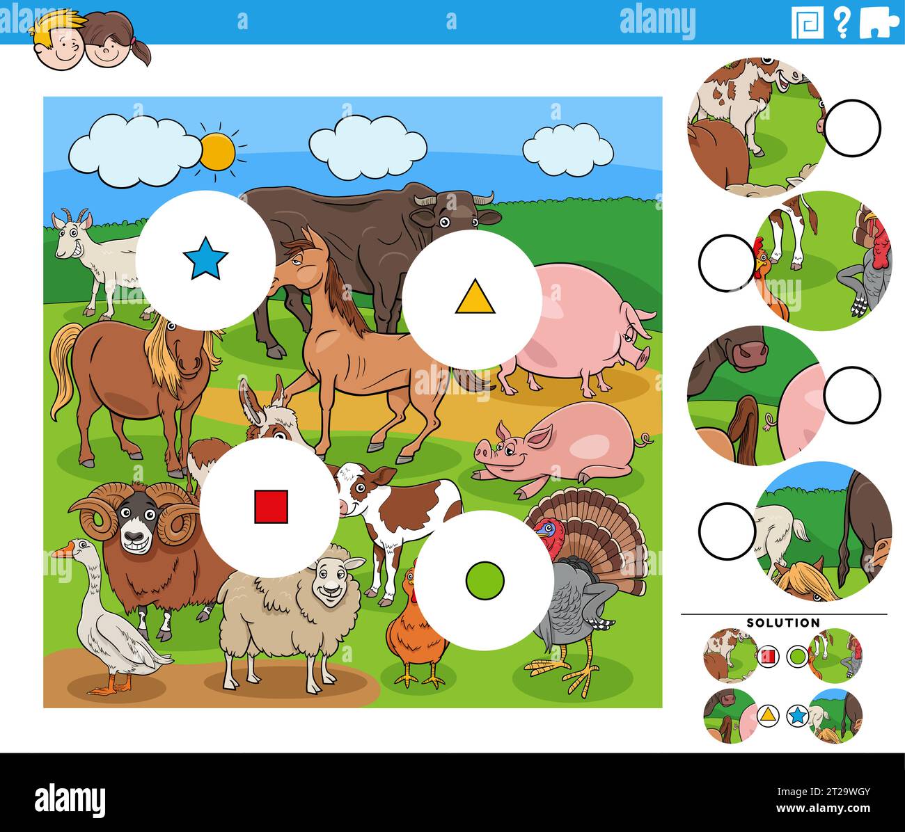 Cartoon illustration of educational match the pieces jigsaw puzzle ...