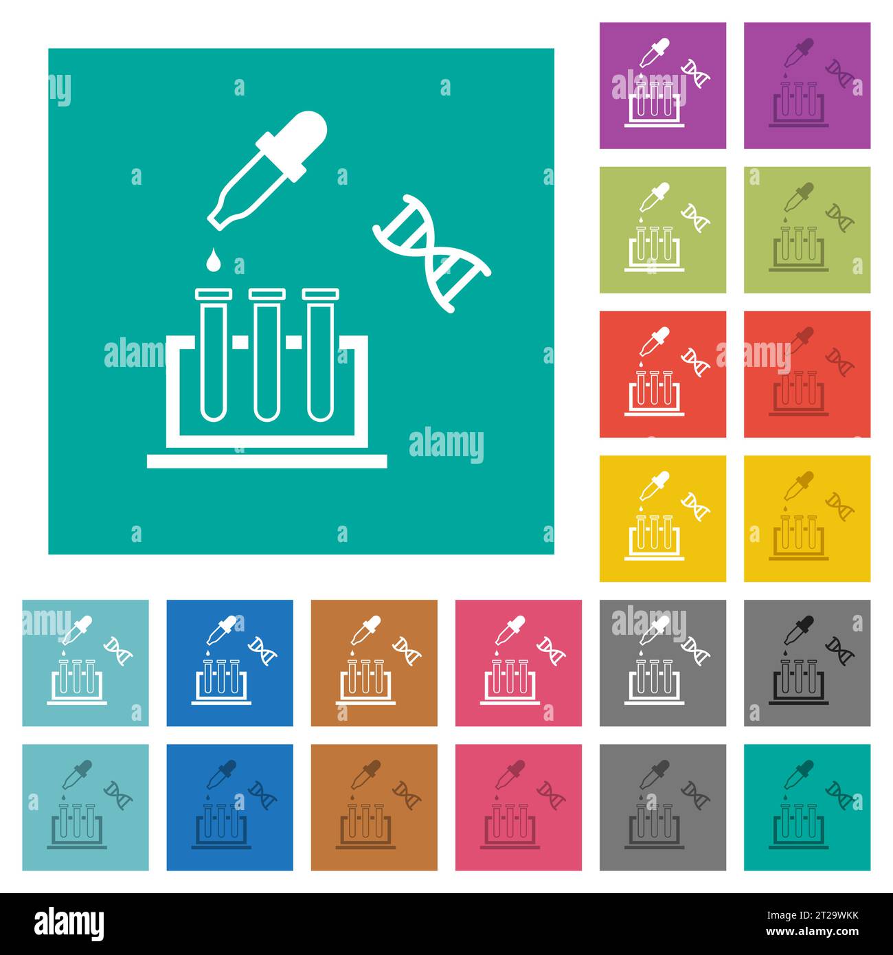 DNA experiment multi colored flat icons on plain square backgrounds ...