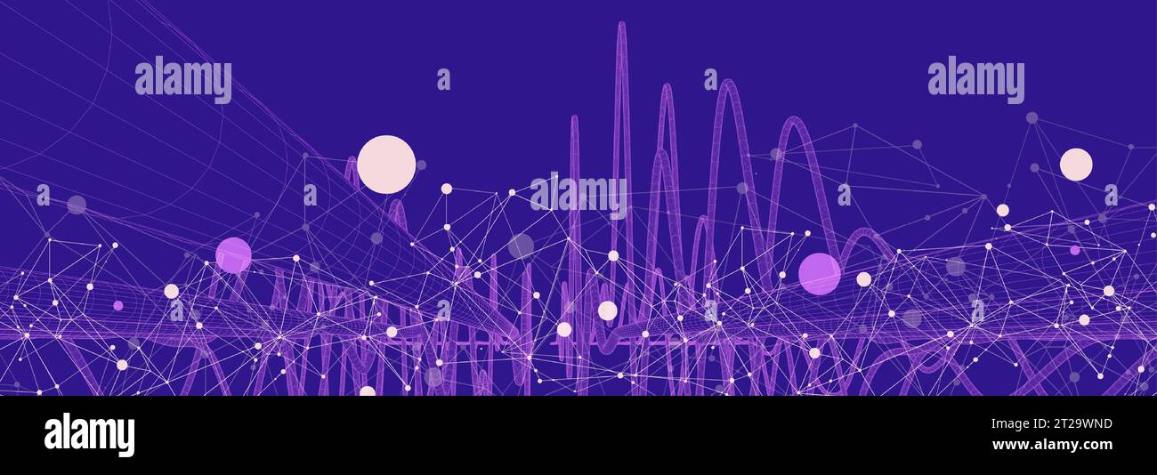 Vector abstract background with a wireframe dynamic pipes, line and particles. Plexus effect ...