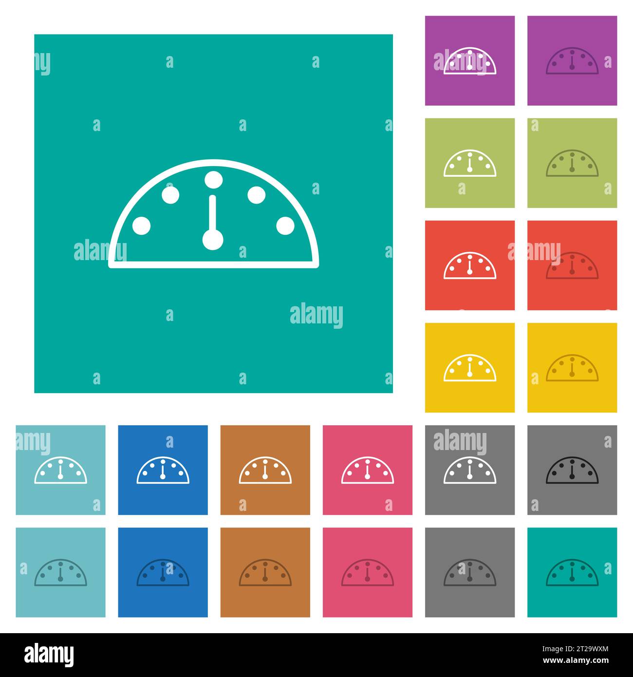 Speedometer outline multi colored flat icons on plain square ...