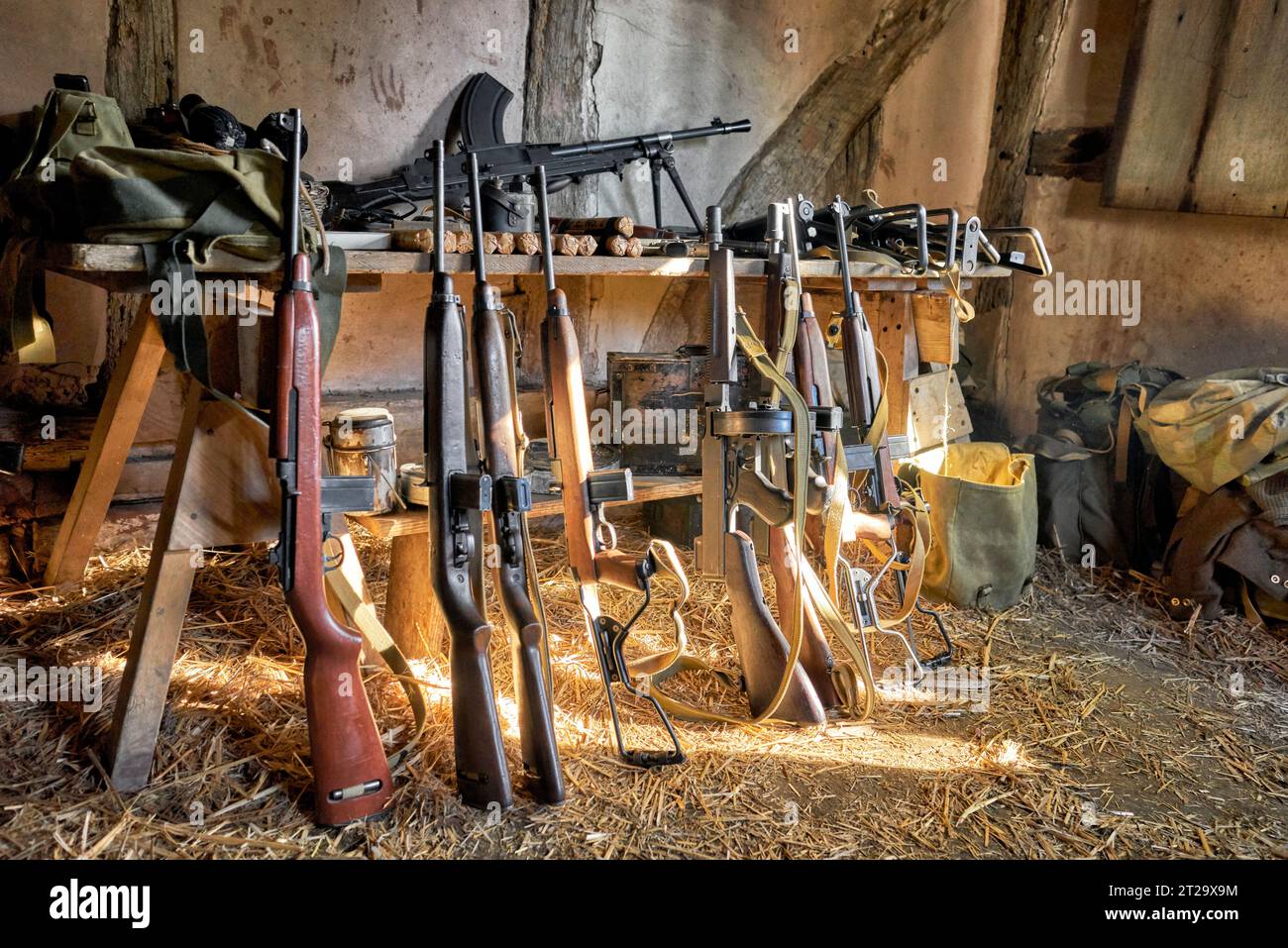 World War 2 British army weapons, 1940s Exhibition, Avoncroft Museum, Bromsgrove, England UK ...