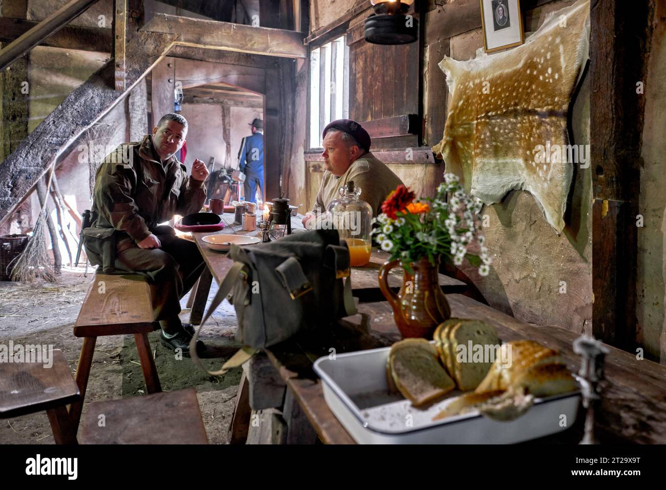 World War 2 canteen British army soldiers, at a 1940s WW2 reenactment ...
