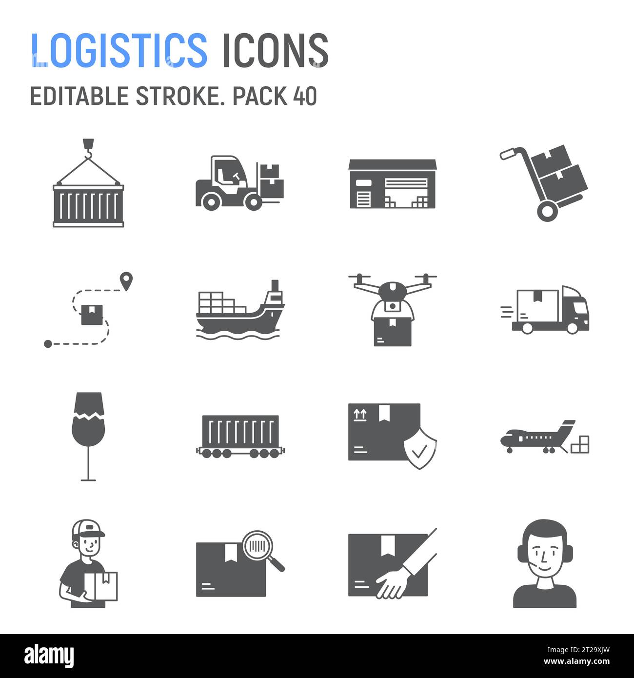 Logistics glyph icon set, moving service collection, vector graphics ...