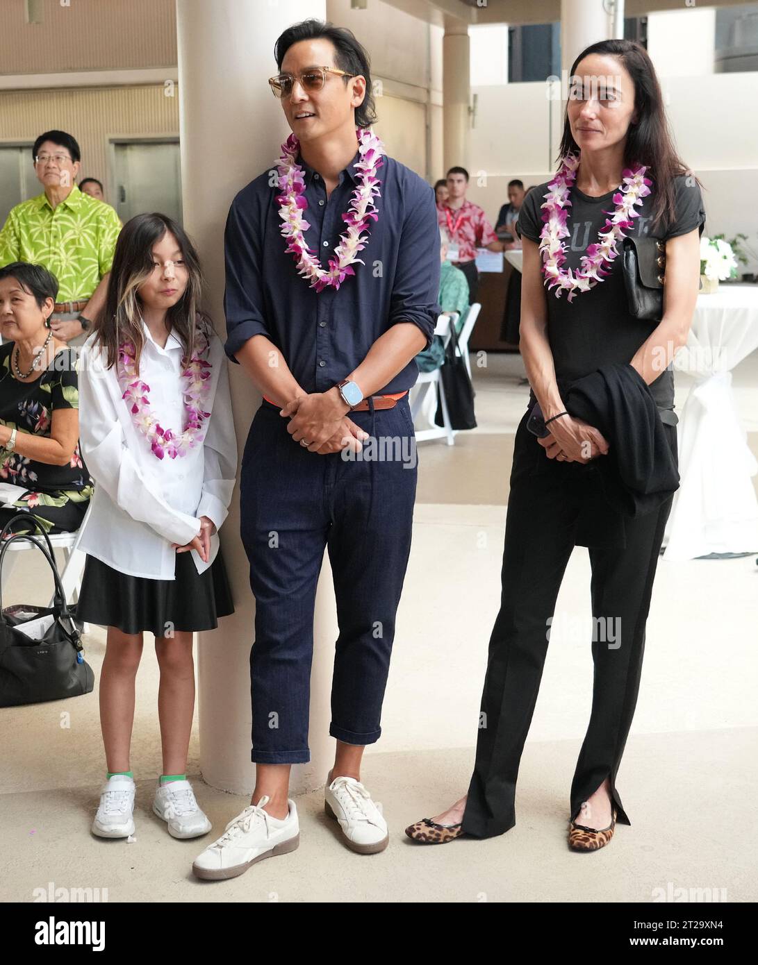 Los Angeles, USA. 17th Oct, 2023. (L-R) Daughter Raven, Daniel Wu and Wife Lisa S. at the 43rd ...