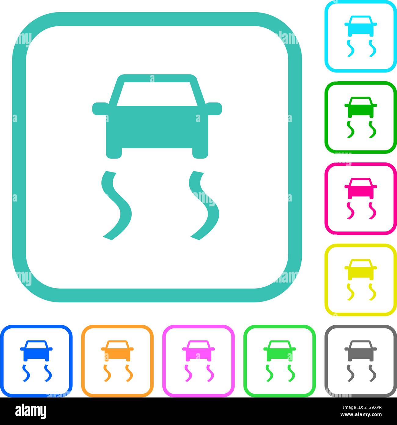 Slippery road dashboard indicator vivid colored flat icons in curved ...