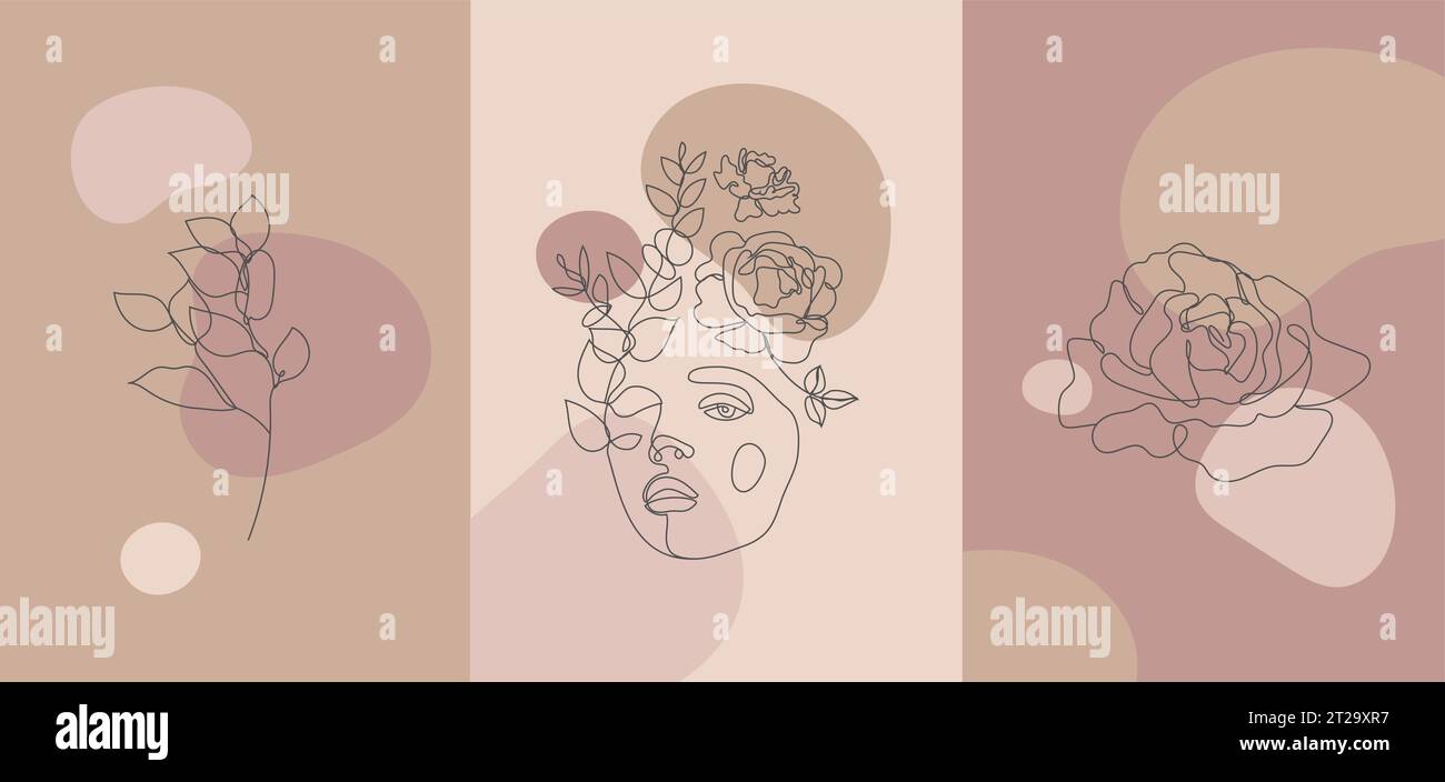 Vector Minimalist Style Portrait Continuous Line Flower Plant Woman