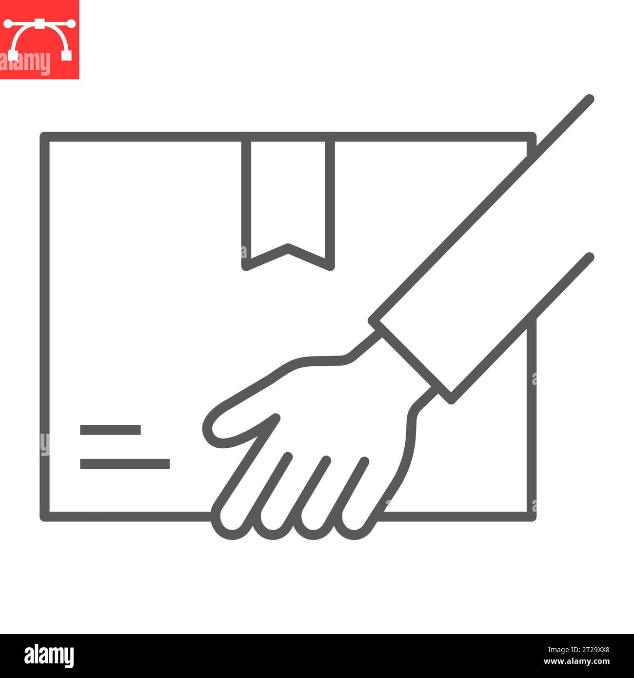 Received parcel line icon, service and courier, hand holding package ...