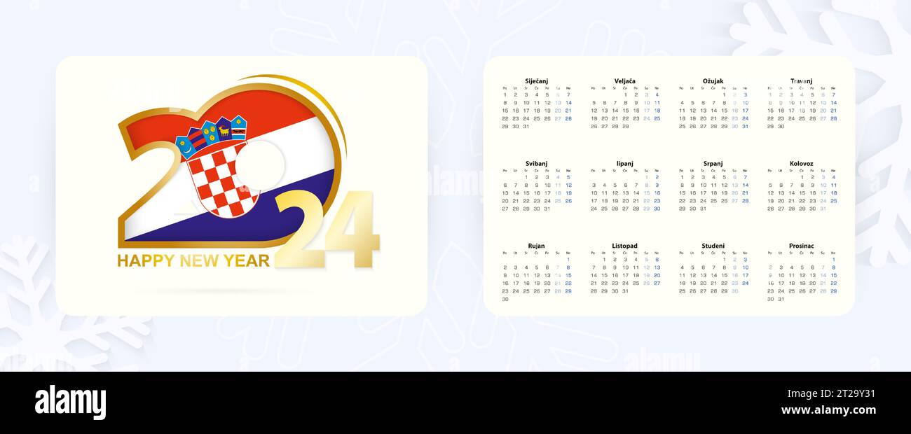 Horizontal Pocket Calendar 2024 in Croatian language. New Year 2024 ...