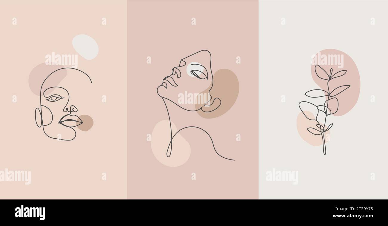 Vector Minimalist Style Portrait Line Flower Woman Portrait Hand