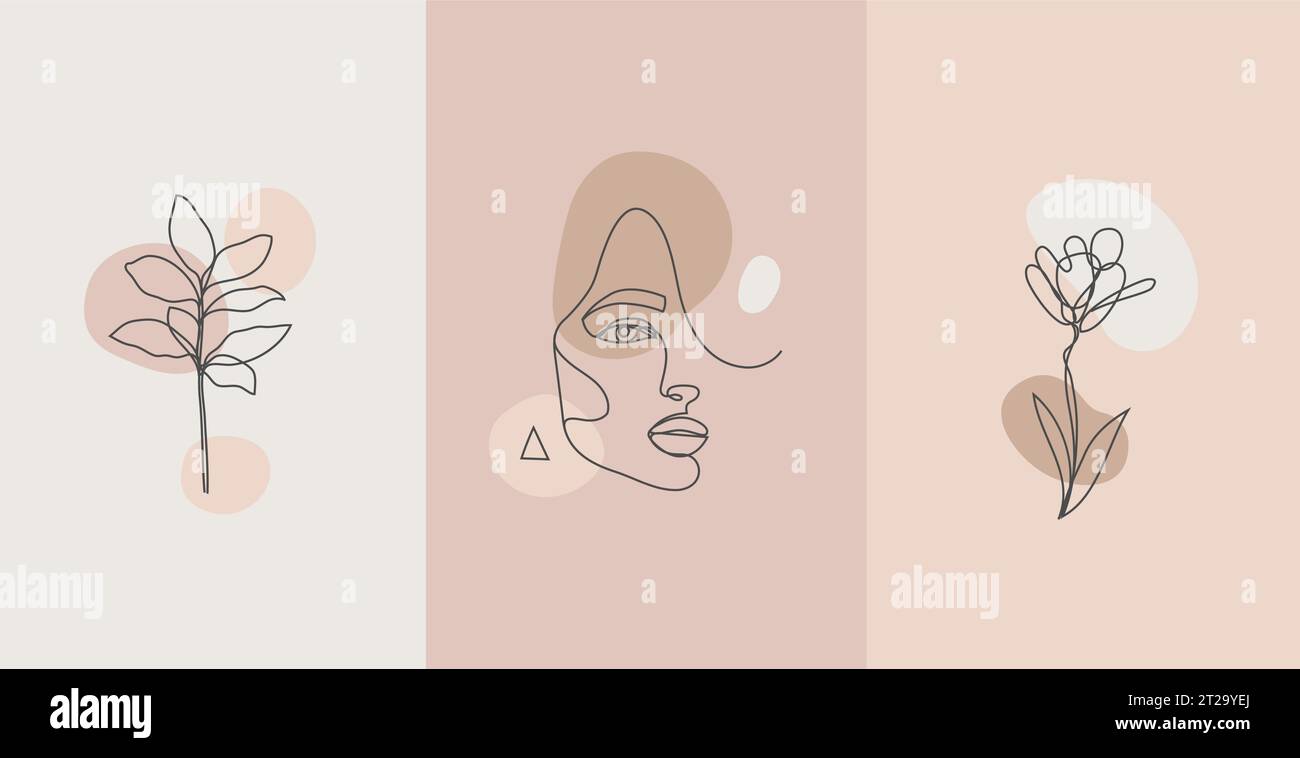 Vector Minimalist Style Portrait Line Plant Woman Portrait Hand