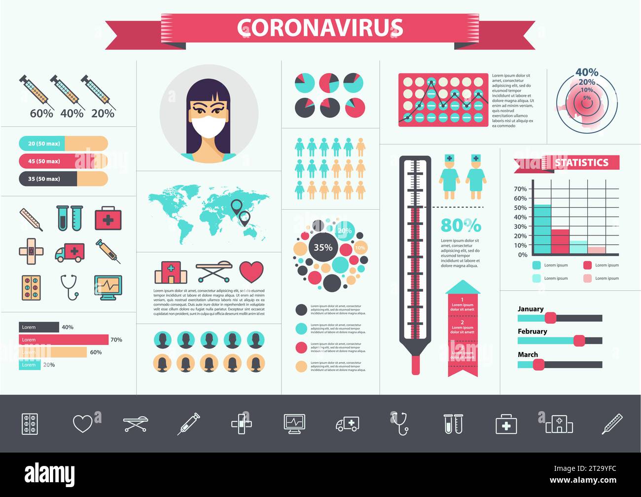 Vector medical, coronavirus, virus infographics set. CoV icons ...