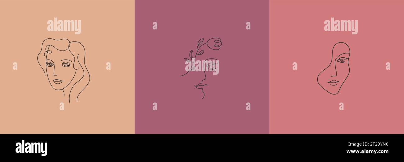 Vector set of abstract women portraits, creative backgrounds in minimal ...