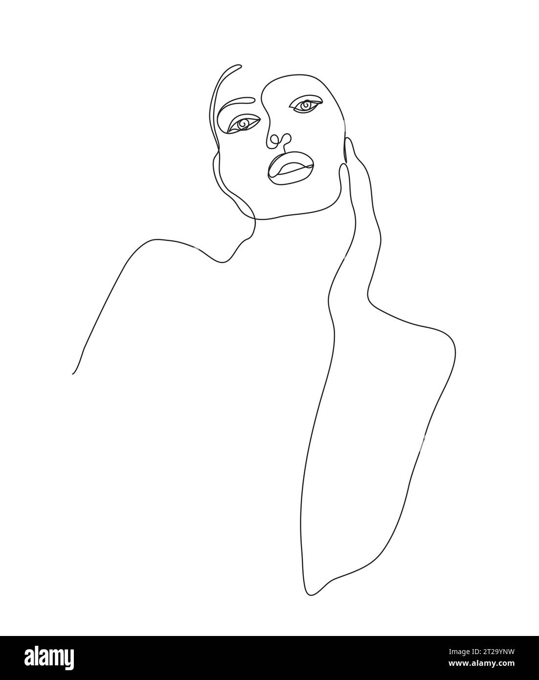 Vector minimalist linear woman illustration, abstract continuous line ...