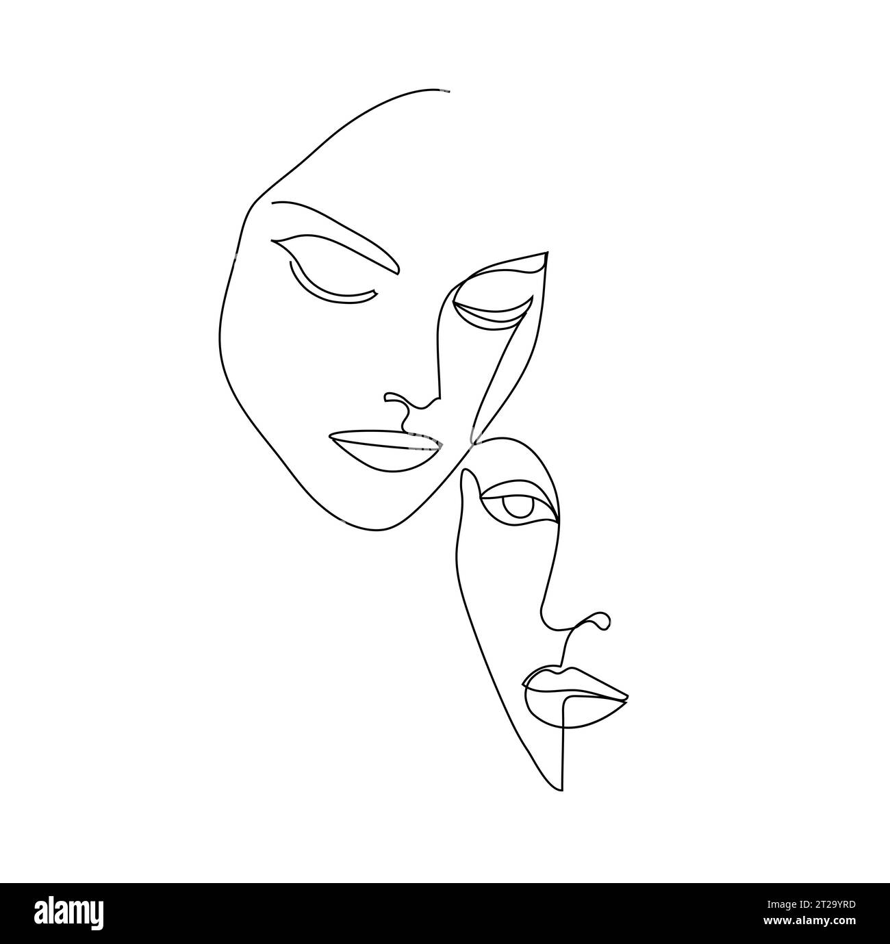 Vector Linear Faces Art Women Portrait Continuous Line Fashion
