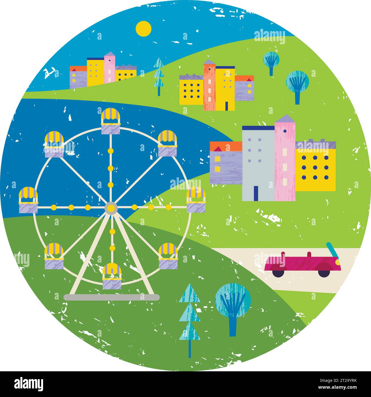 Vector summer colorful illustration, travelling, holidays. City, town ...