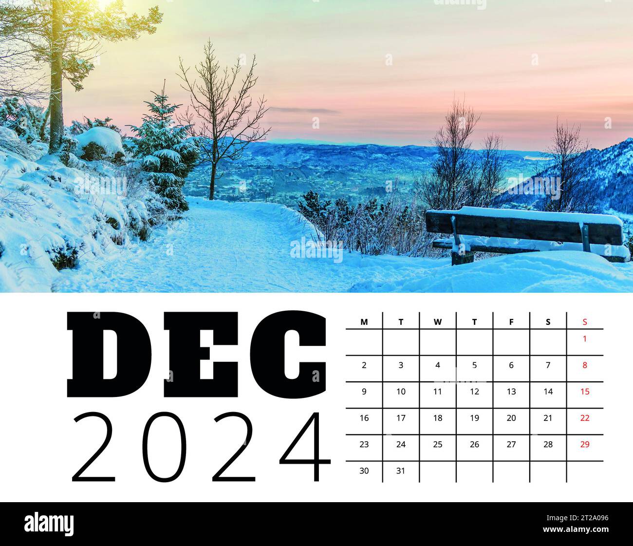 Print calendar template 2024 december month with Norway nature ...