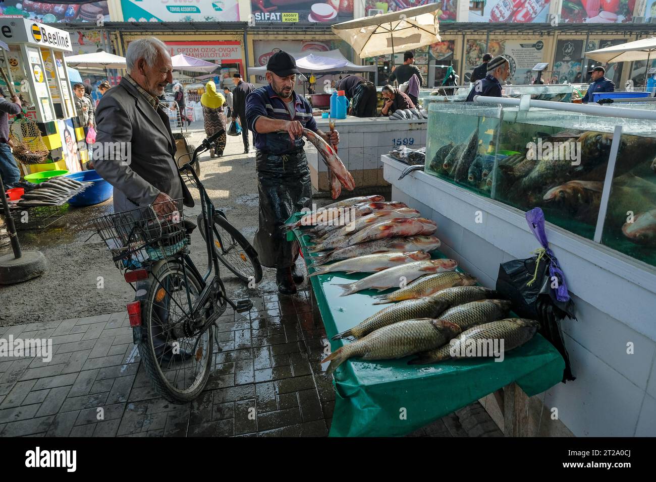 Fergana, Uzbekistan - October 18, 2023: A fish seller at the City ...