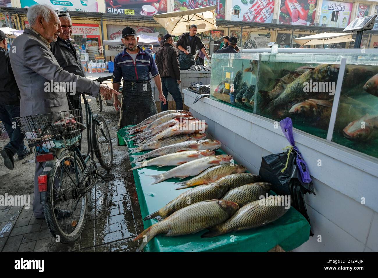 Fergana, Uzbekistan - October 18, 2023: A fish seller at the City ...