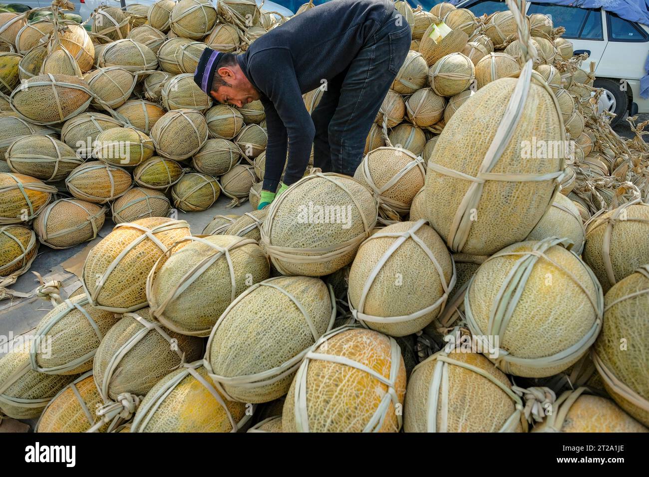 Fergana, Uzbekistan - October 18, 2023: A melon seller at the City ...