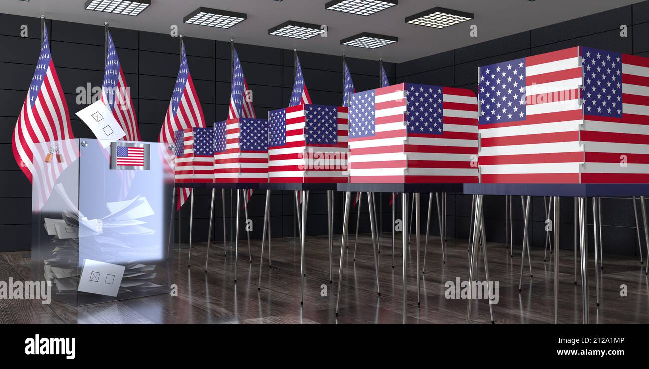 USA - polling station with voting booths and ballot box - election ...