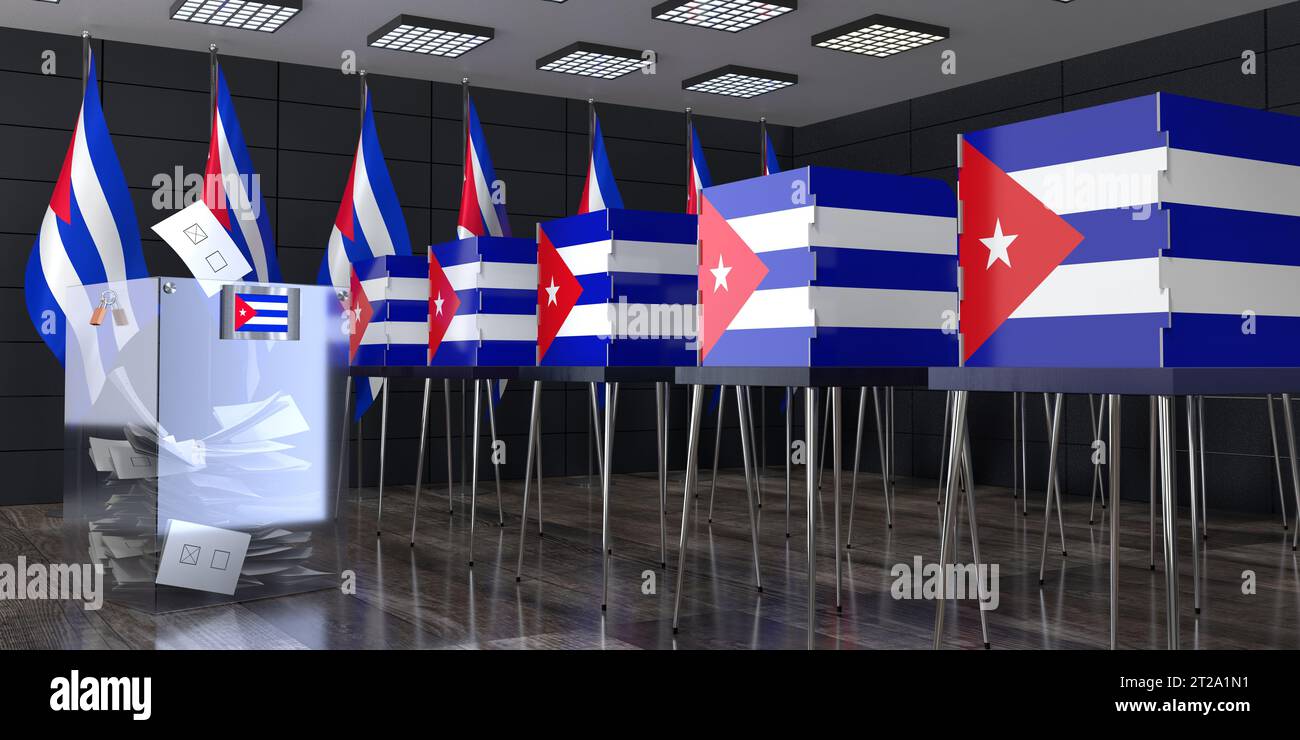 Cuba - polling station with voting booths and ballot box - election ...