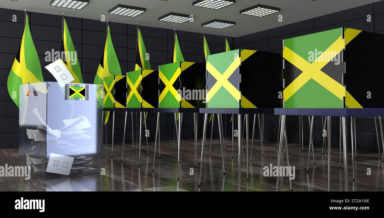Jamaica - polling station with voting booths and ballot box - election ...