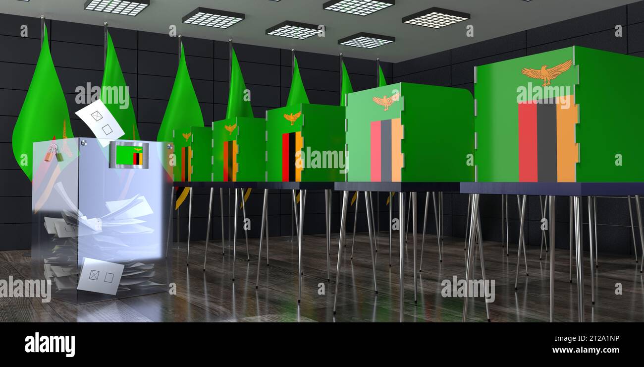 Zambia - polling station with voting booths and ballot box - election ...