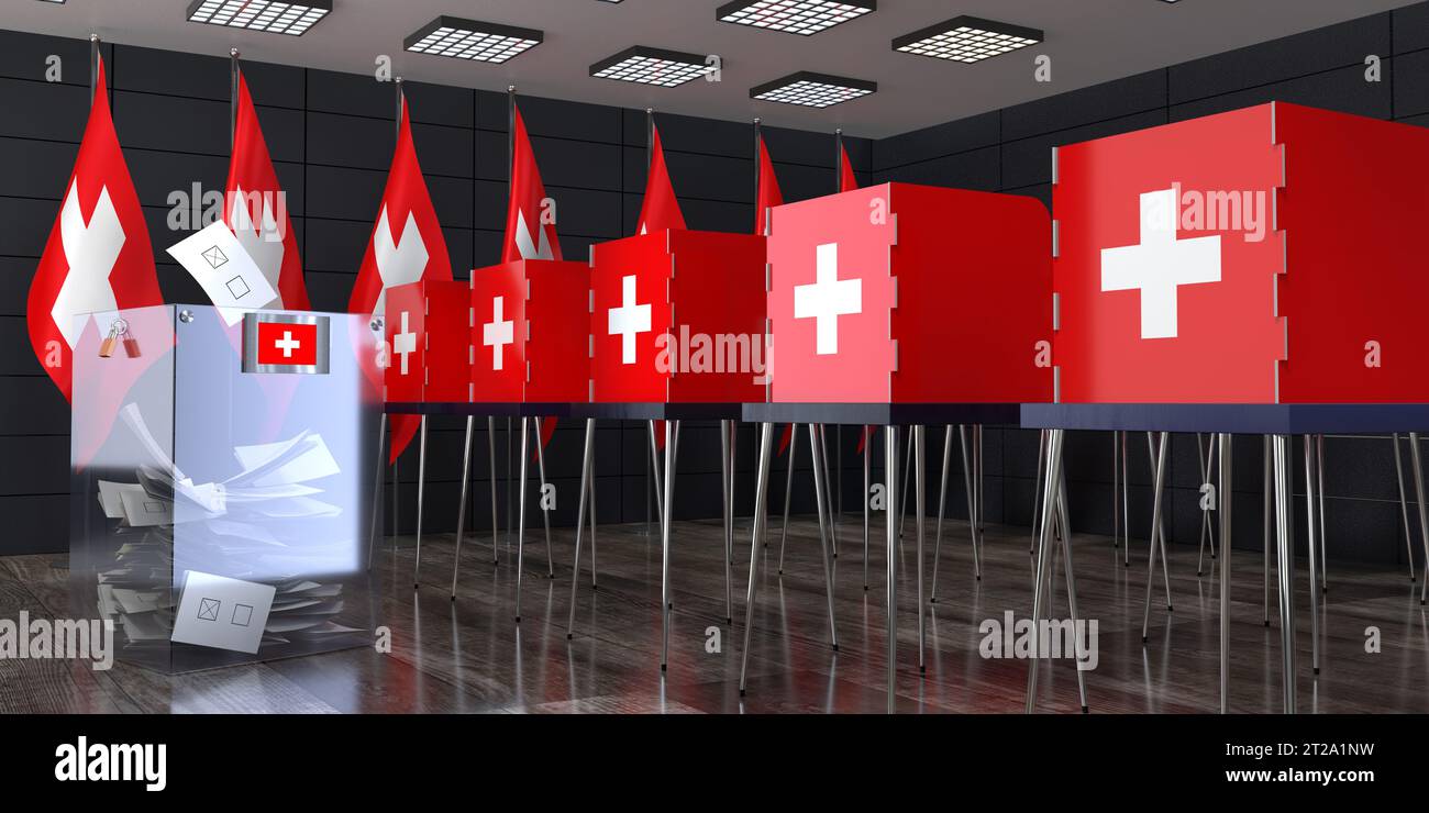 Switzerland - polling station with voting booths and ballot box ...