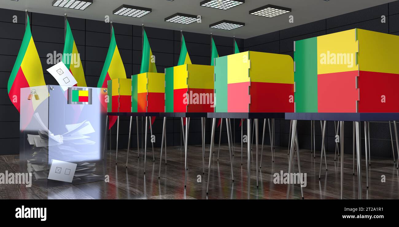 Benin - polling station with voting booths and ballot box - election ...