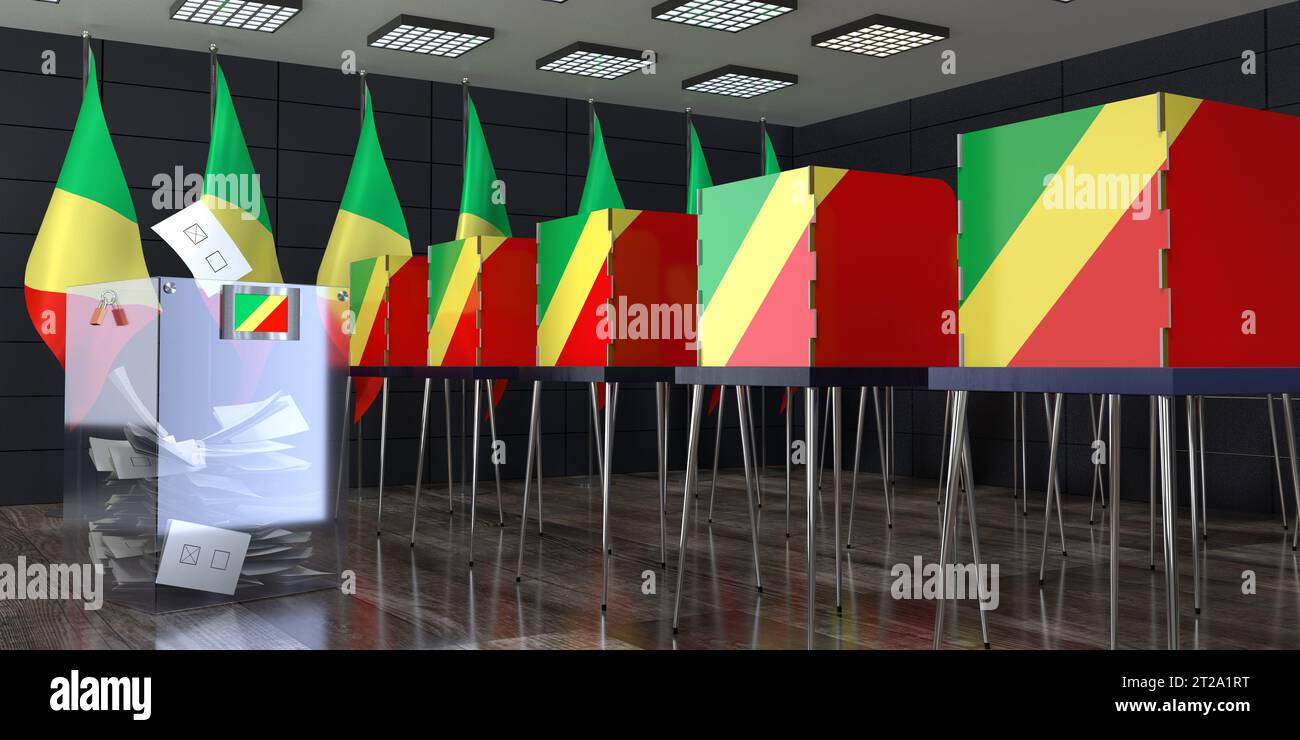 Republic of the Congo - polling station with voting booths and ballot ...
