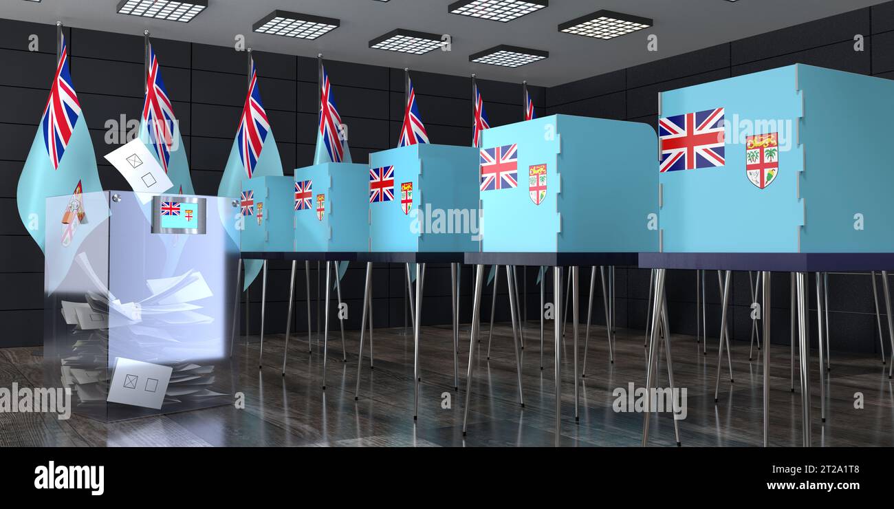 Fiji - polling station with voting booths and ballot box - election ...