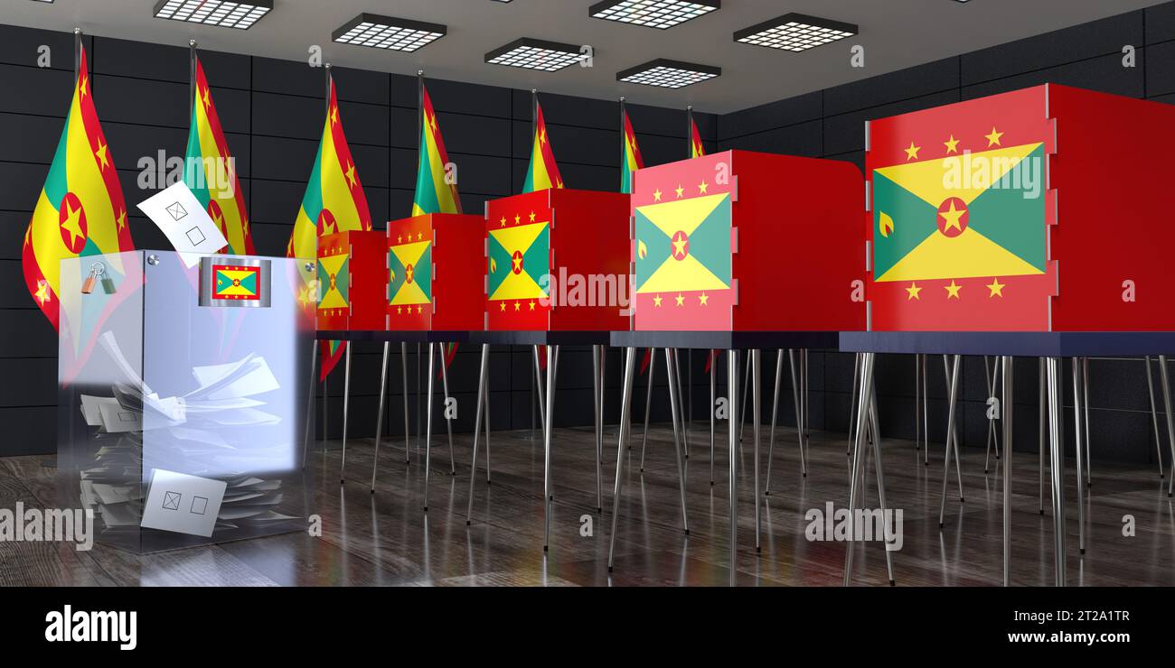 Grenada - polling station with voting booths and ballot box - election ...