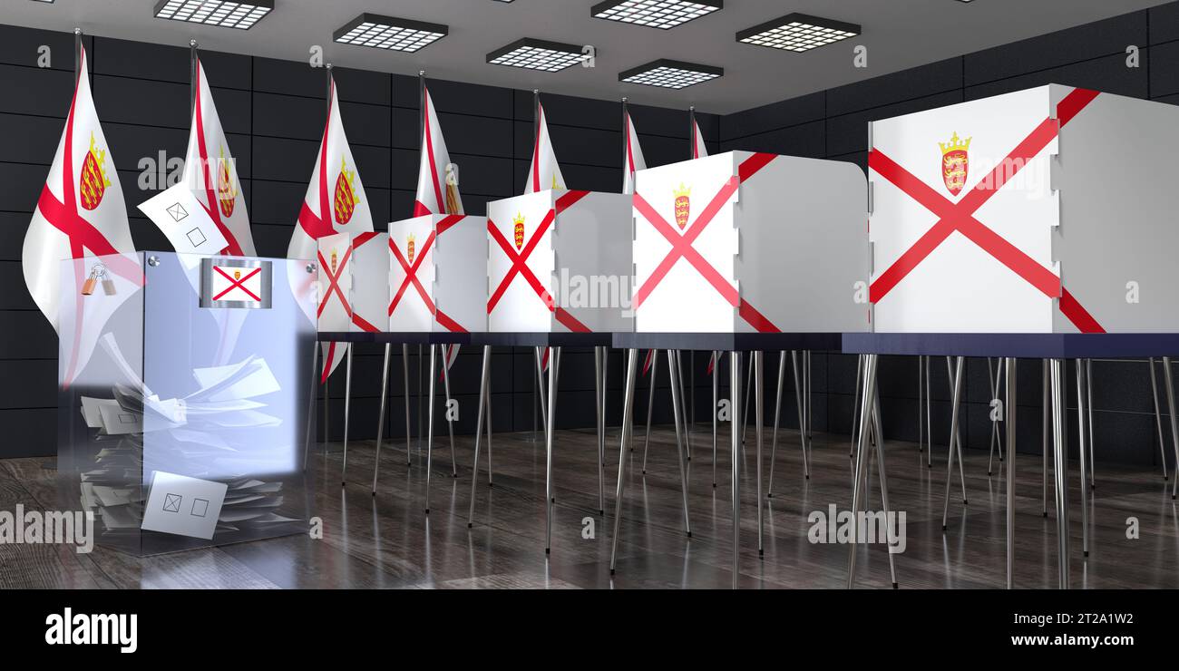 Jersey - polling station with voting booths and ballot box - election ...