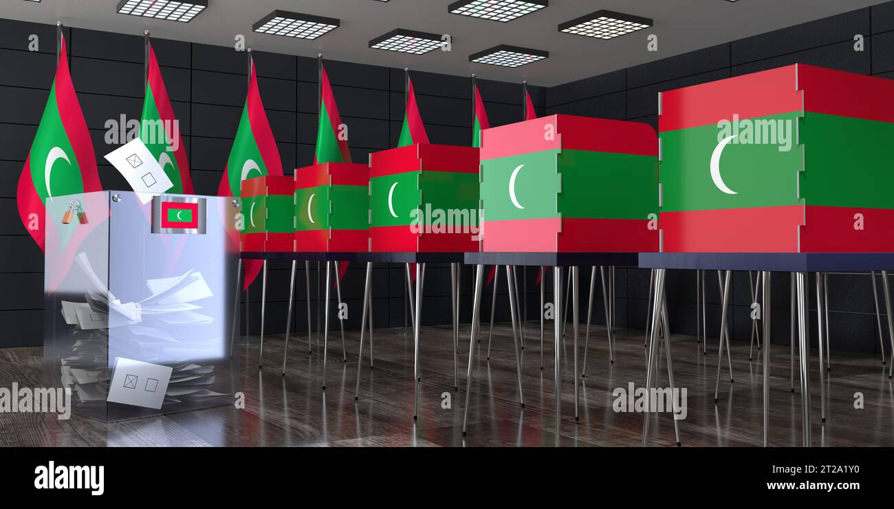 Maldives - polling station with voting booths and ballot box - election ...