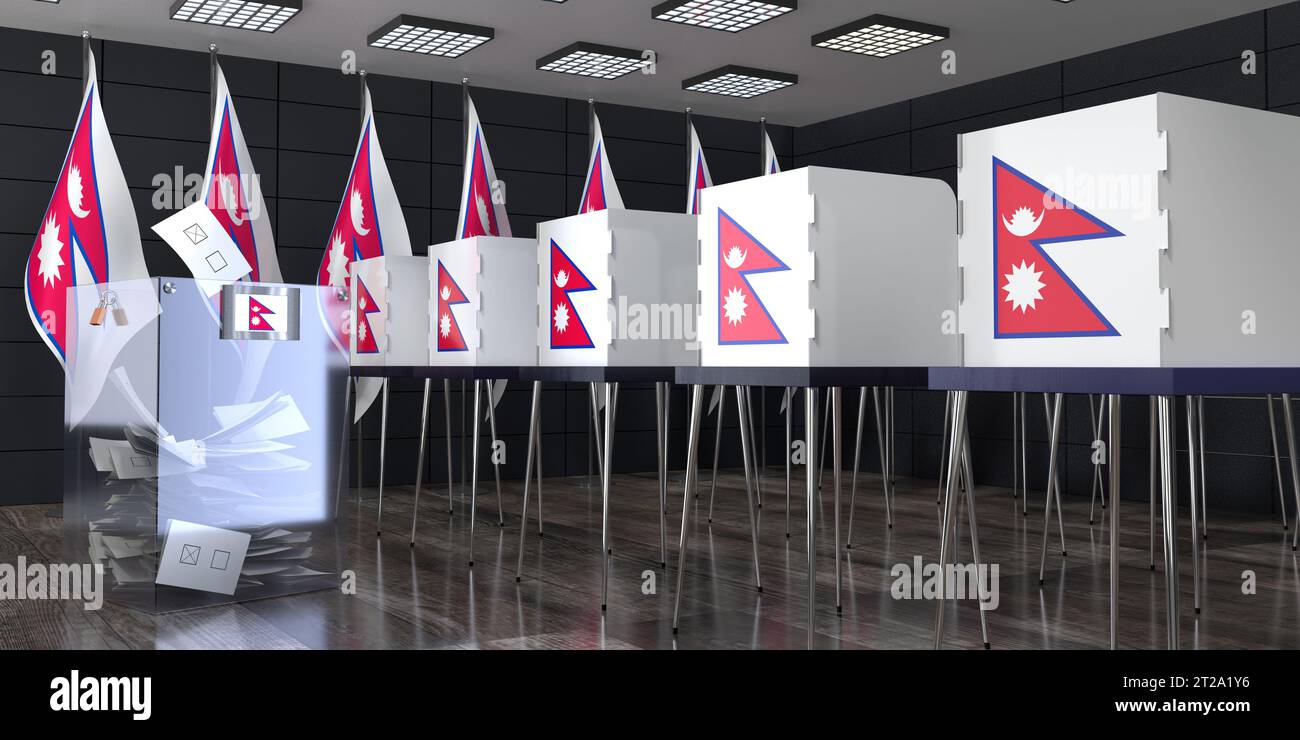 Nepal - polling station with voting booths and ballot box - election ...