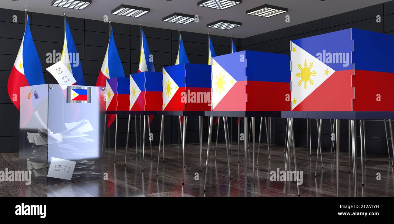 Philippines - polling station with voting booths and ballot box ...