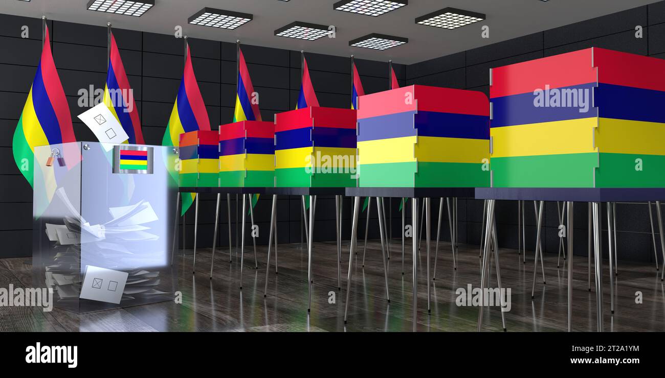 Mauritius - polling station with voting booths and ballot box ...