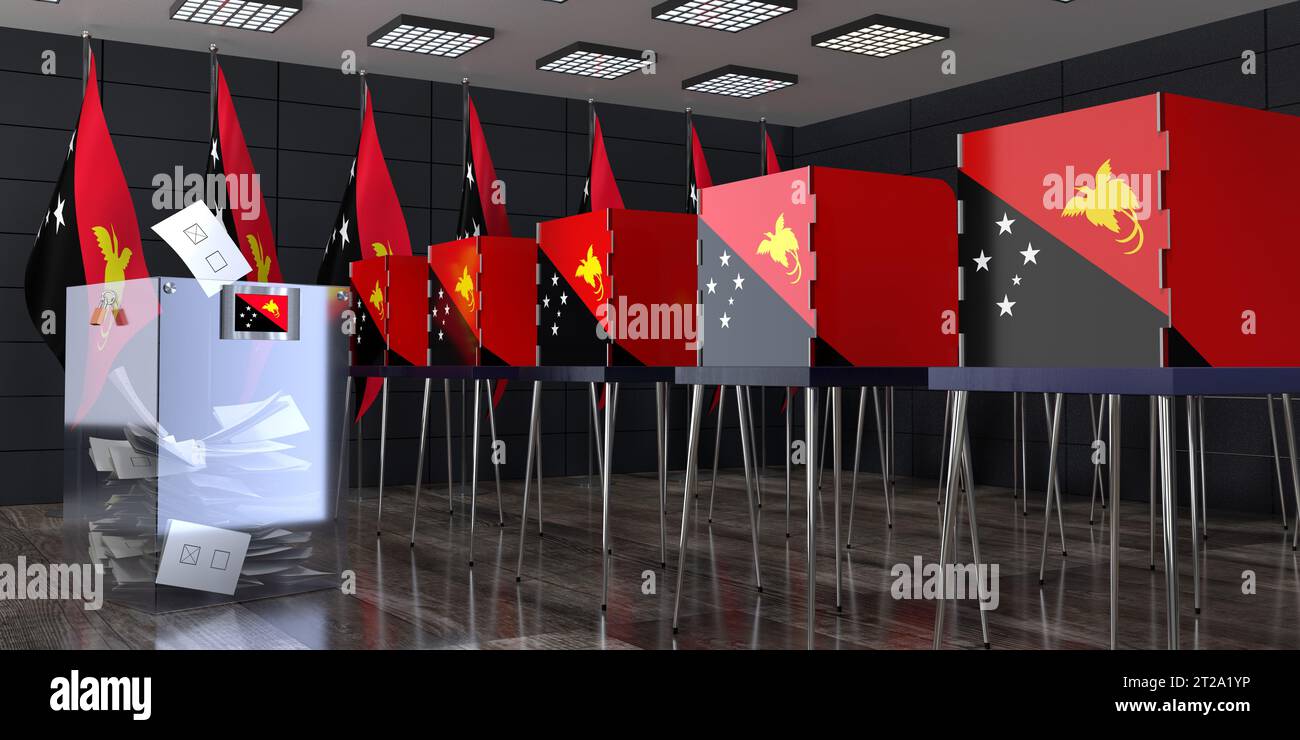 Papua New Guinea - polling station with voting booths and ballot box ...