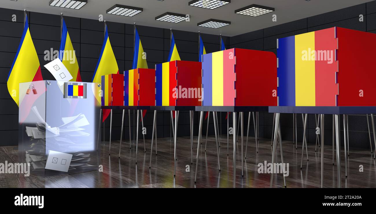 Romania - polling station with voting booths and ballot box - election ...