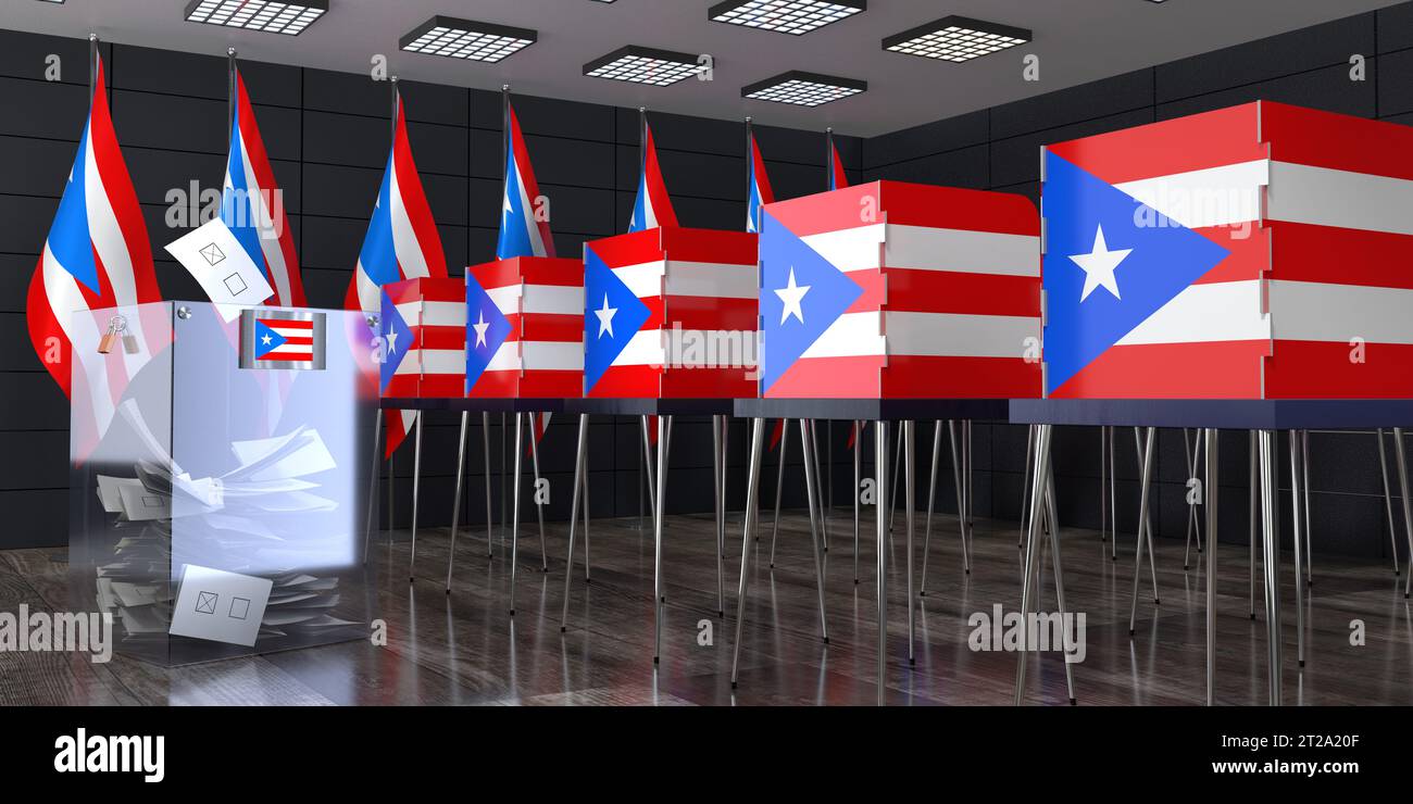 Puerto Rico - polling station with voting booths and ballot box ...