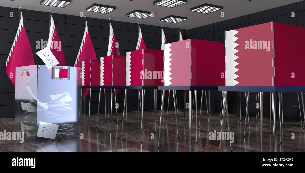 Qatar - polling station with voting booths and ballot box - election ...