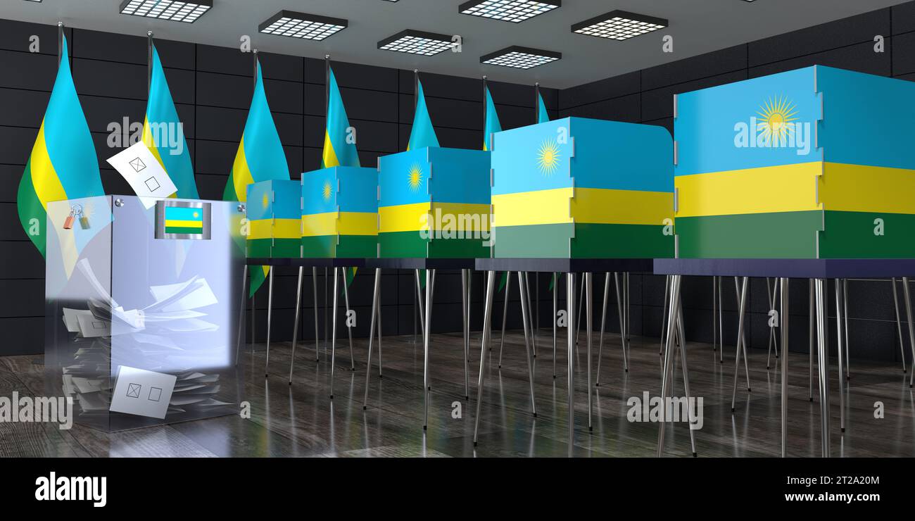 Rwanda - polling station with voting booths and ballot box - election ...