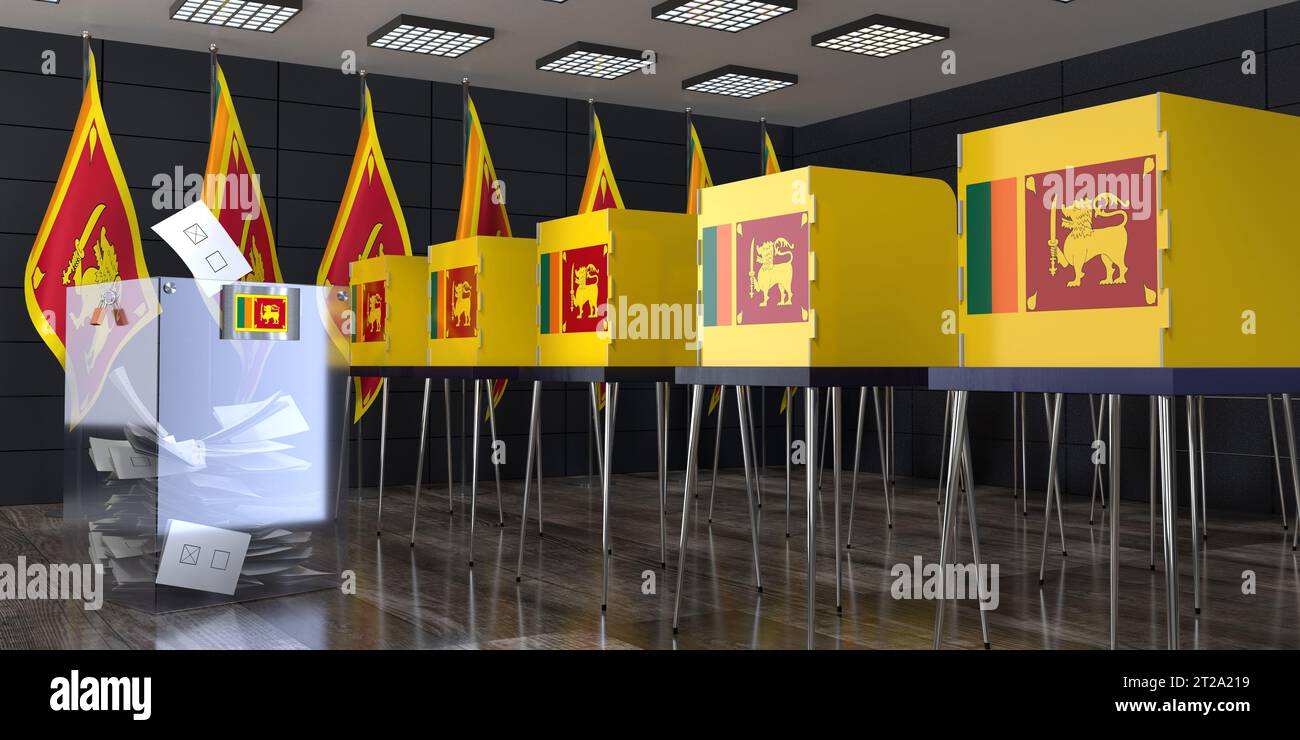 Sri Lanka - polling station with voting booths and ballot box ...