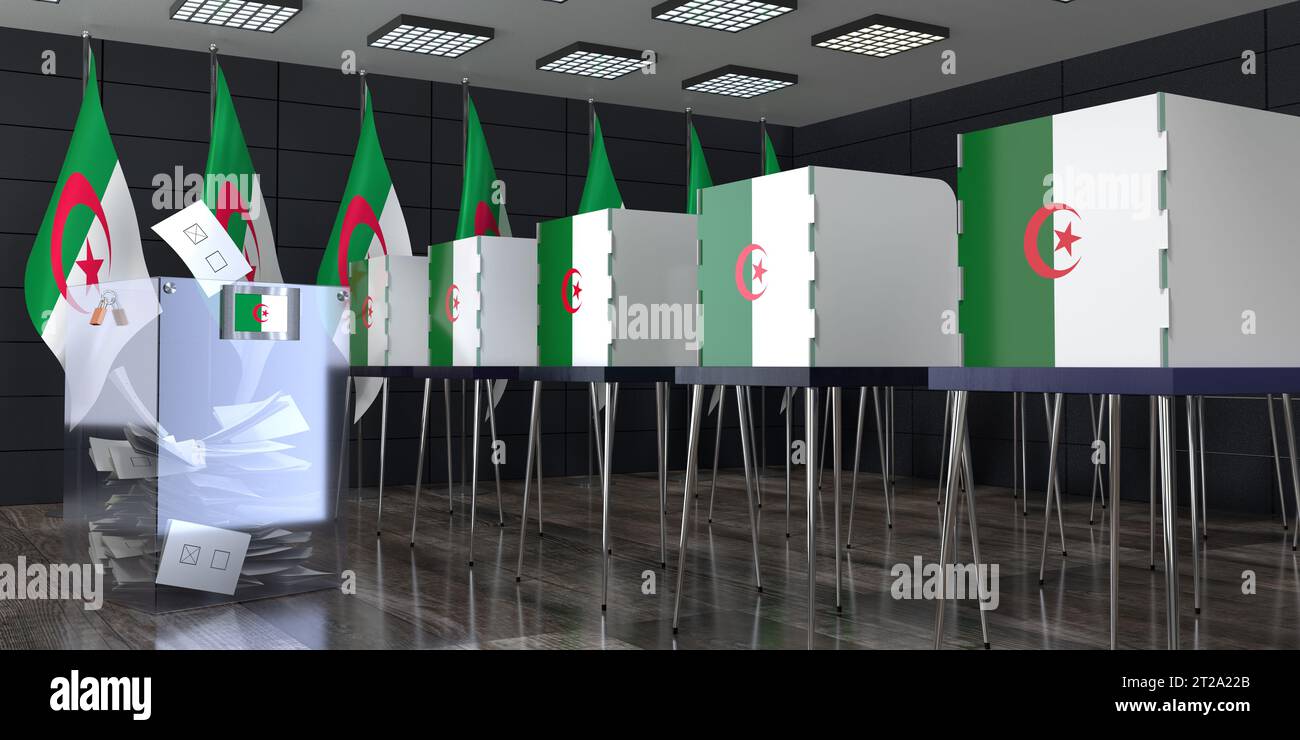 Algeria - polling station with voting booths and ballot box - election ...