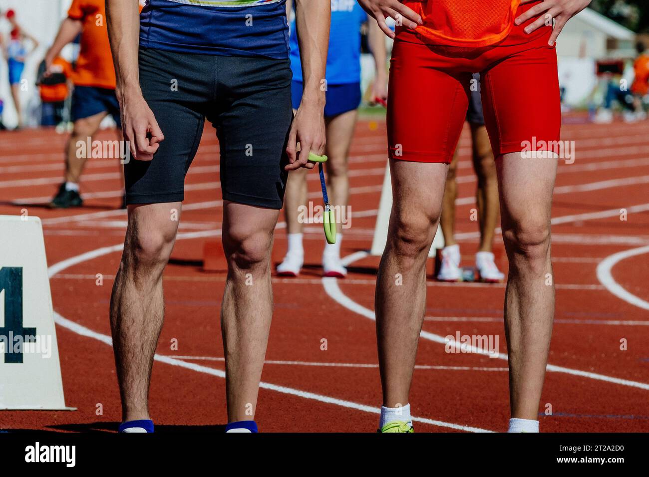 blind para athlete runner with guide in starting line sprint race, in ...