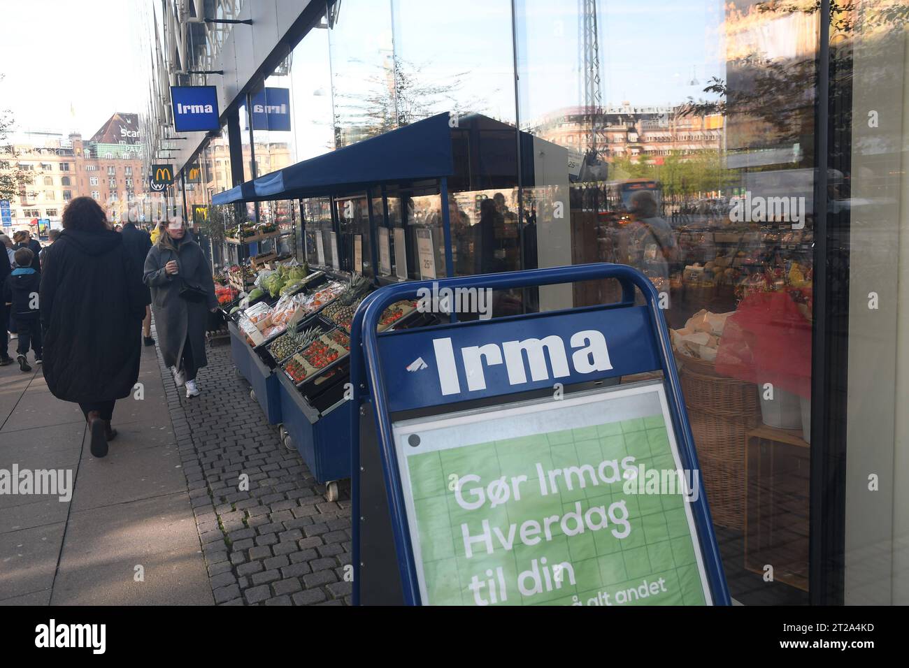Copenhagen, Denmark /18 October. 2023/.Shopers and people walk b y Irma ...