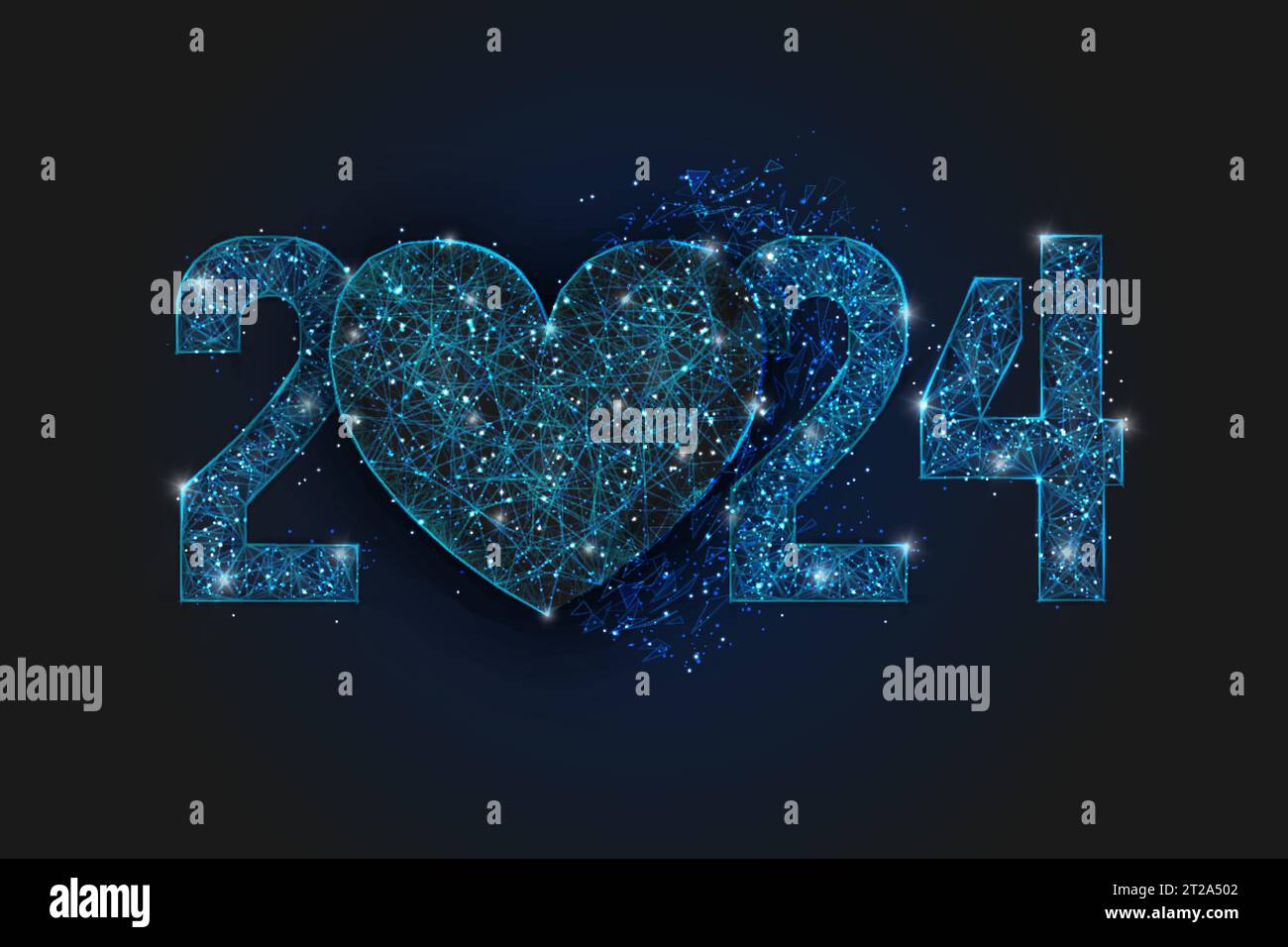Abstract isolated blue image of new year number 2024. Polygonal low ...