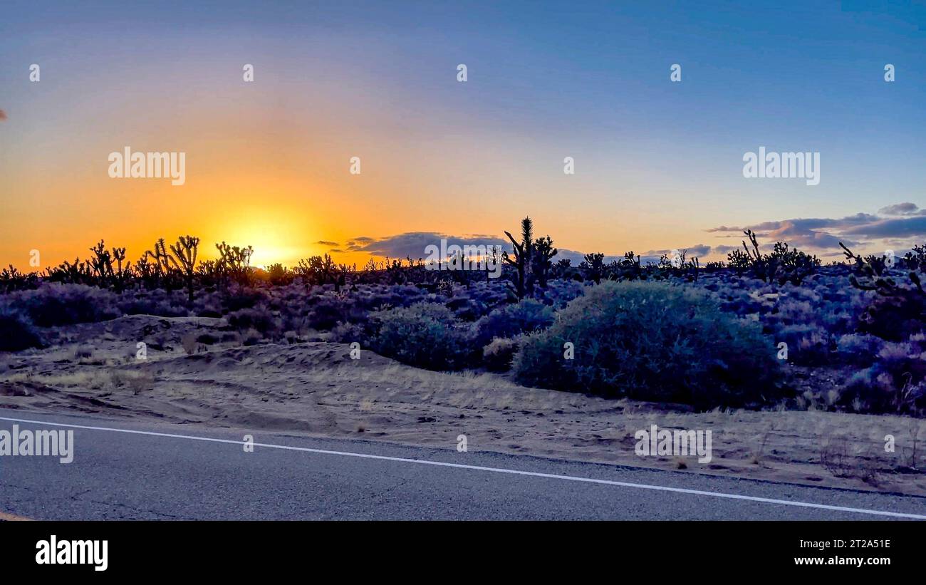Typical sunset in the Mojave Desert, which is the largest and hottest ...